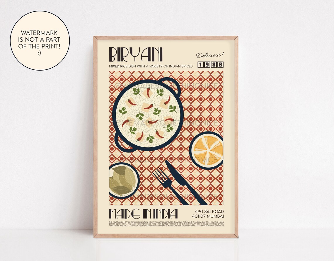 Biryani Poster Food Print Modern Kitchen Decor Travel - Etsy