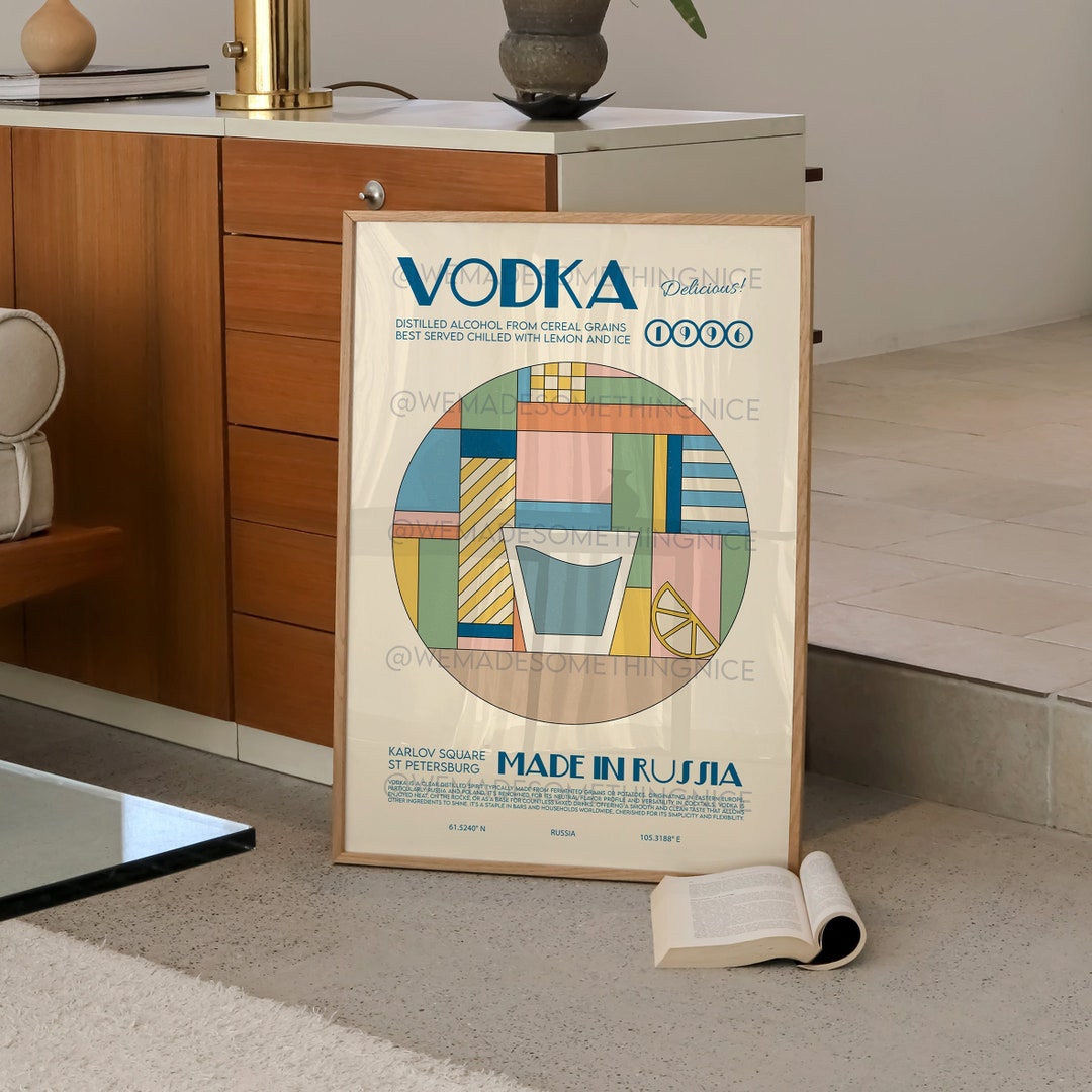 Vodka Print, Drinks Poster, French Retro, Kitchen Decor, Cocktail ...