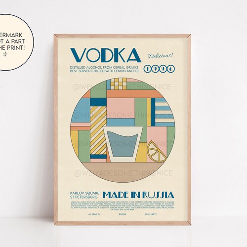 Vodka Print Drinks Poster French Retro Kitchen Decor | Etsy