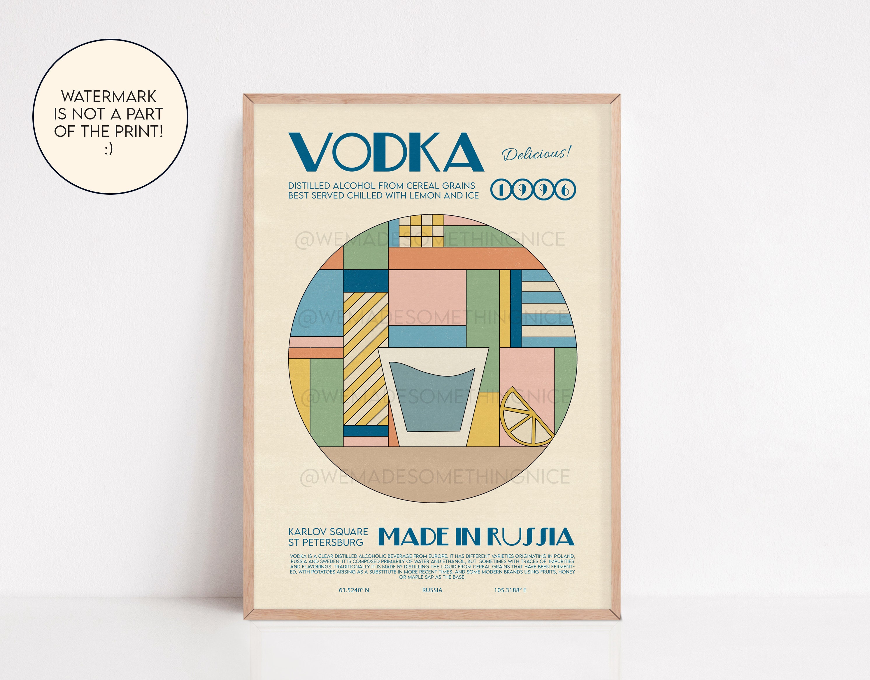 Vodka Print Drinks Poster French Retro Kitchen Decor | Etsy