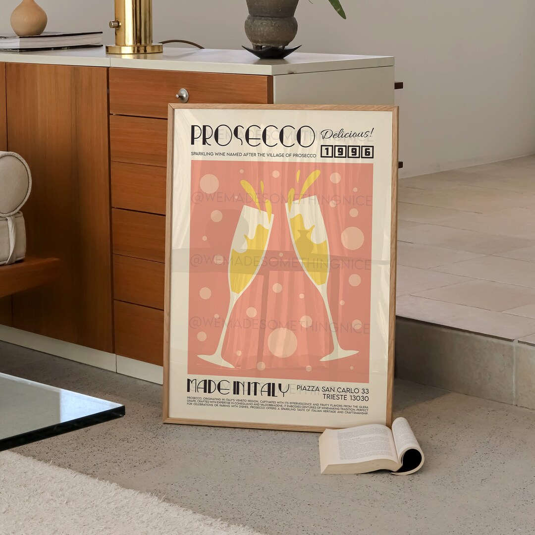 Prosecco Print, Cheer Print, French Retro, Kitchen Decor, Food Art, Mid ...