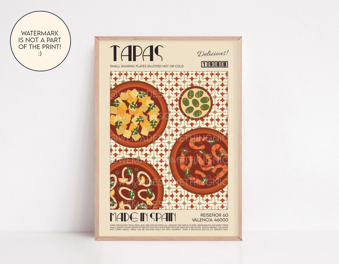 Tapas Print Spain Poster French Retro Kitchen Decor Food - Etsy