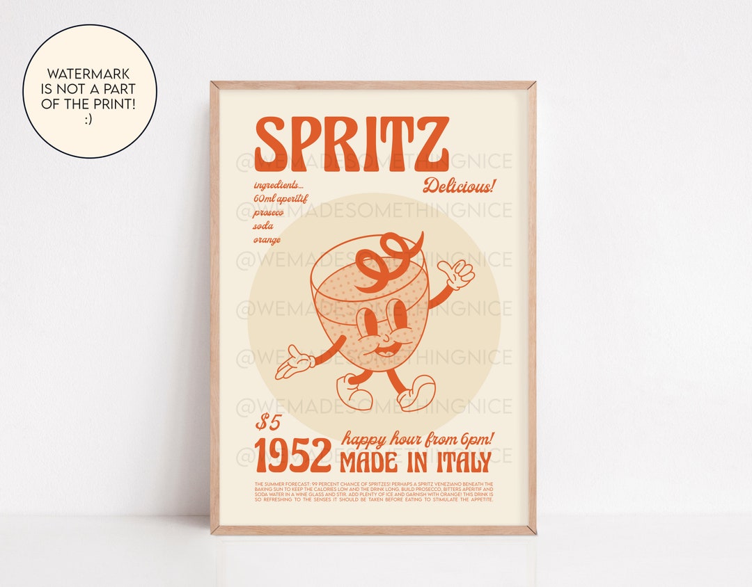 50's Retro Spritz Cocktail Poster, Retro Print, Travel Poster, Kitchen ...