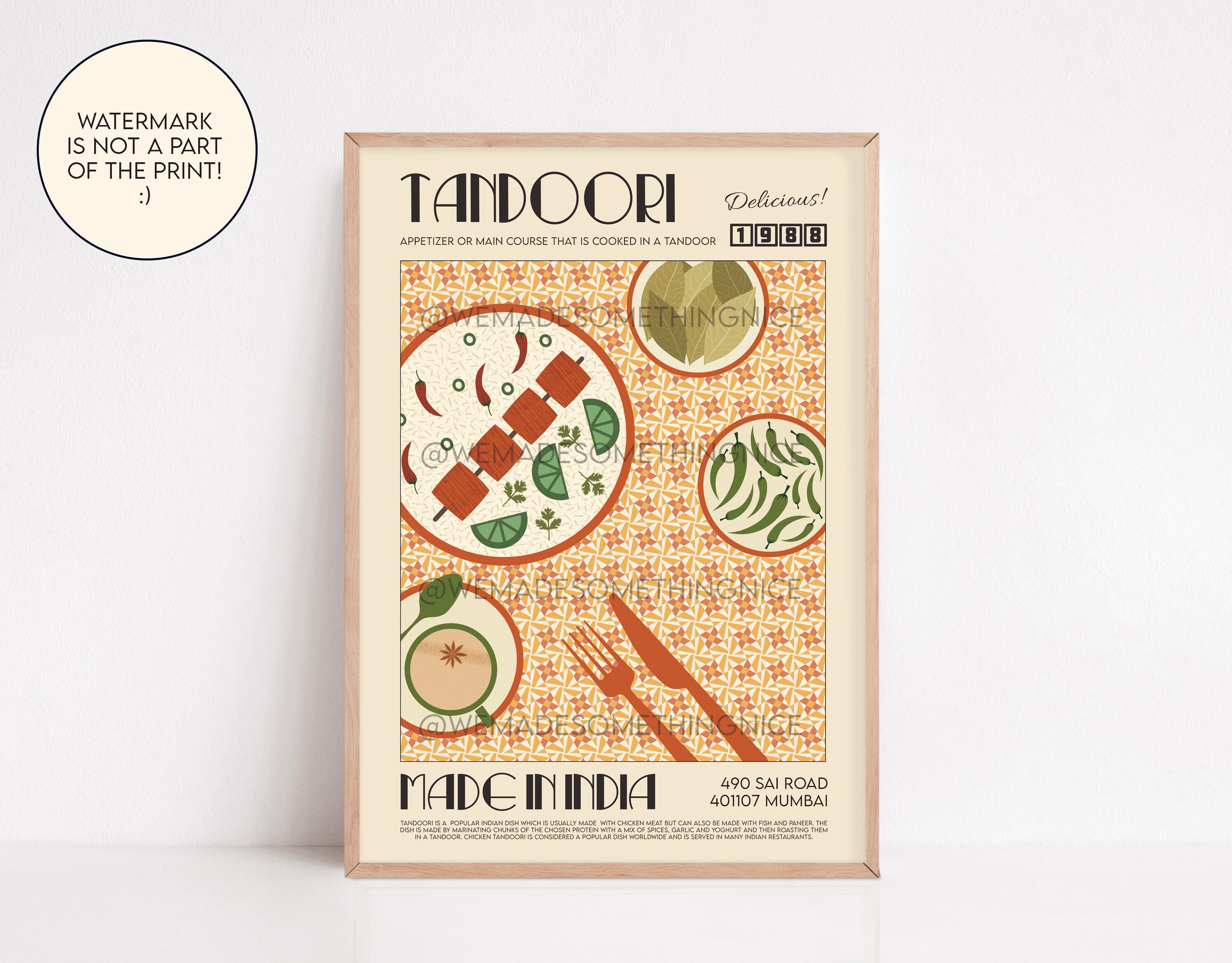 Tandoori Poster Food Print Modern Kitchen Decor Travel - Etsy