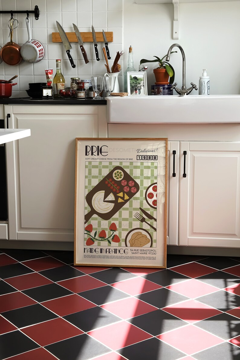 Retro Brie Cheese Poster, Kitchen Poster, Kitchen Print, Food Poster ...