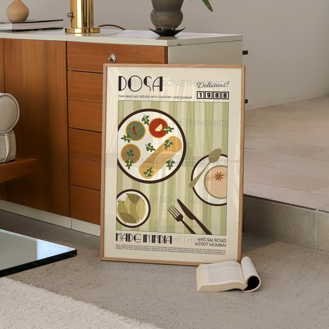 Dosa Poster, Food Print, Modern Kitchen Decor, Travel Poster, Kitchen ...