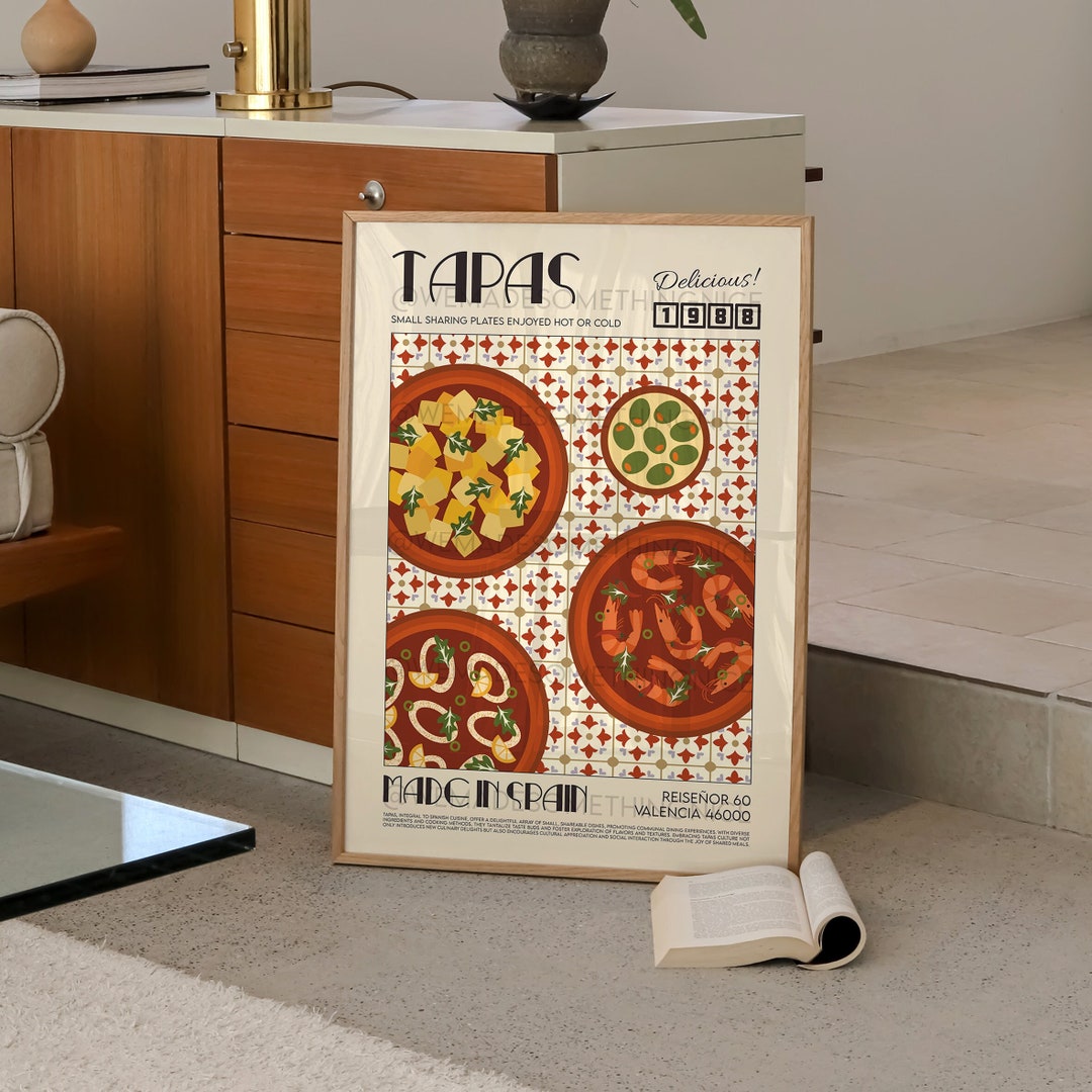 Tapas Print, Spain Poster, French Retro, Kitchen Decor, Food Art, Mid ...