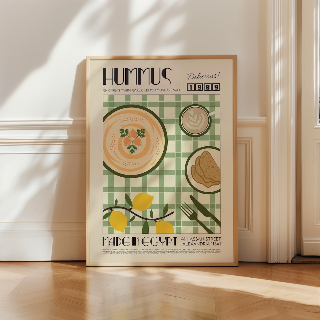 Hummus Print, Kitchen Poster, Kitchen Print, Kitchen Decor, Food Art ...