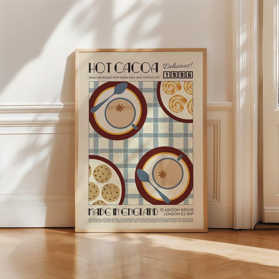 Hot Chocolate Print, Drink Poster, Modern Kitchen Decor, Retro Poster ...