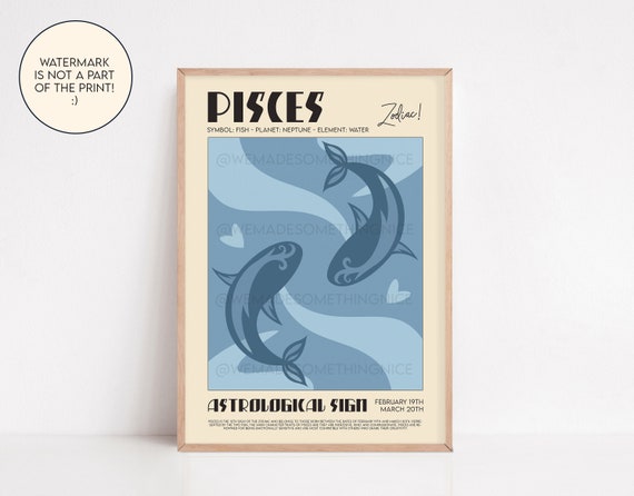Pisces Poster Horoscope Print Astrological Wall Art | Etsy