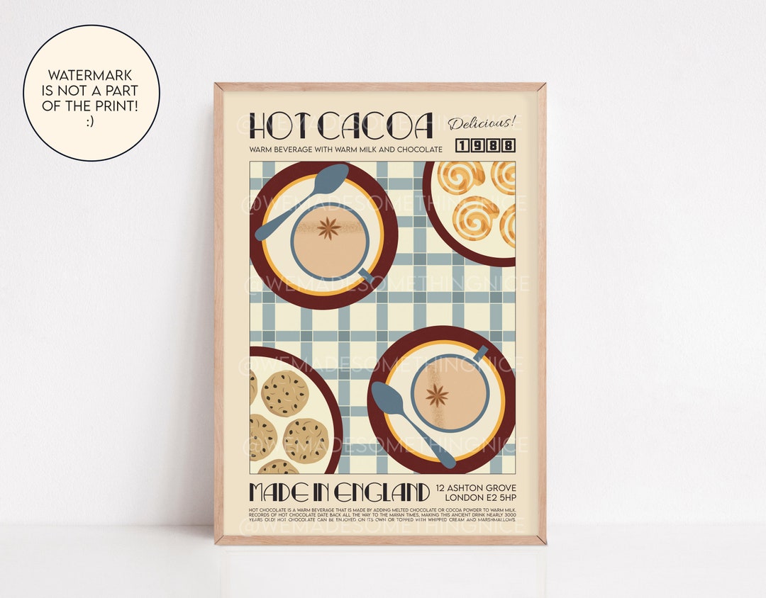 Hot Chocolate Print Drink Poster Modern Kitchen Decor Retro - Etsy
