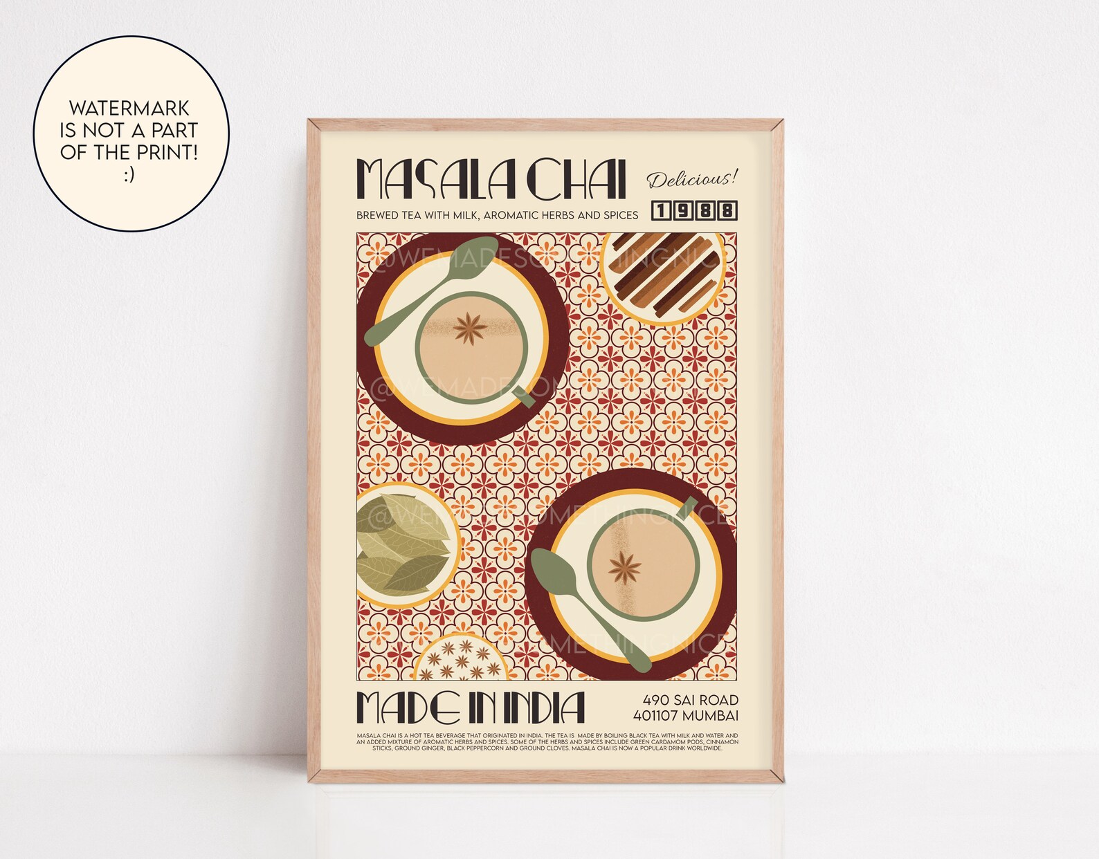 Masala Chai Poster Food Print Modern Kitchen Decor Travel | Etsy