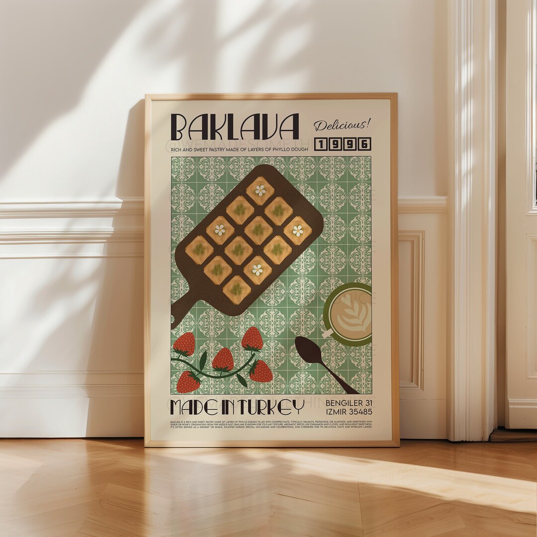 Baklava Print, Kitchen Poster, Kitchen Print, Dessert Poster, Modern ...