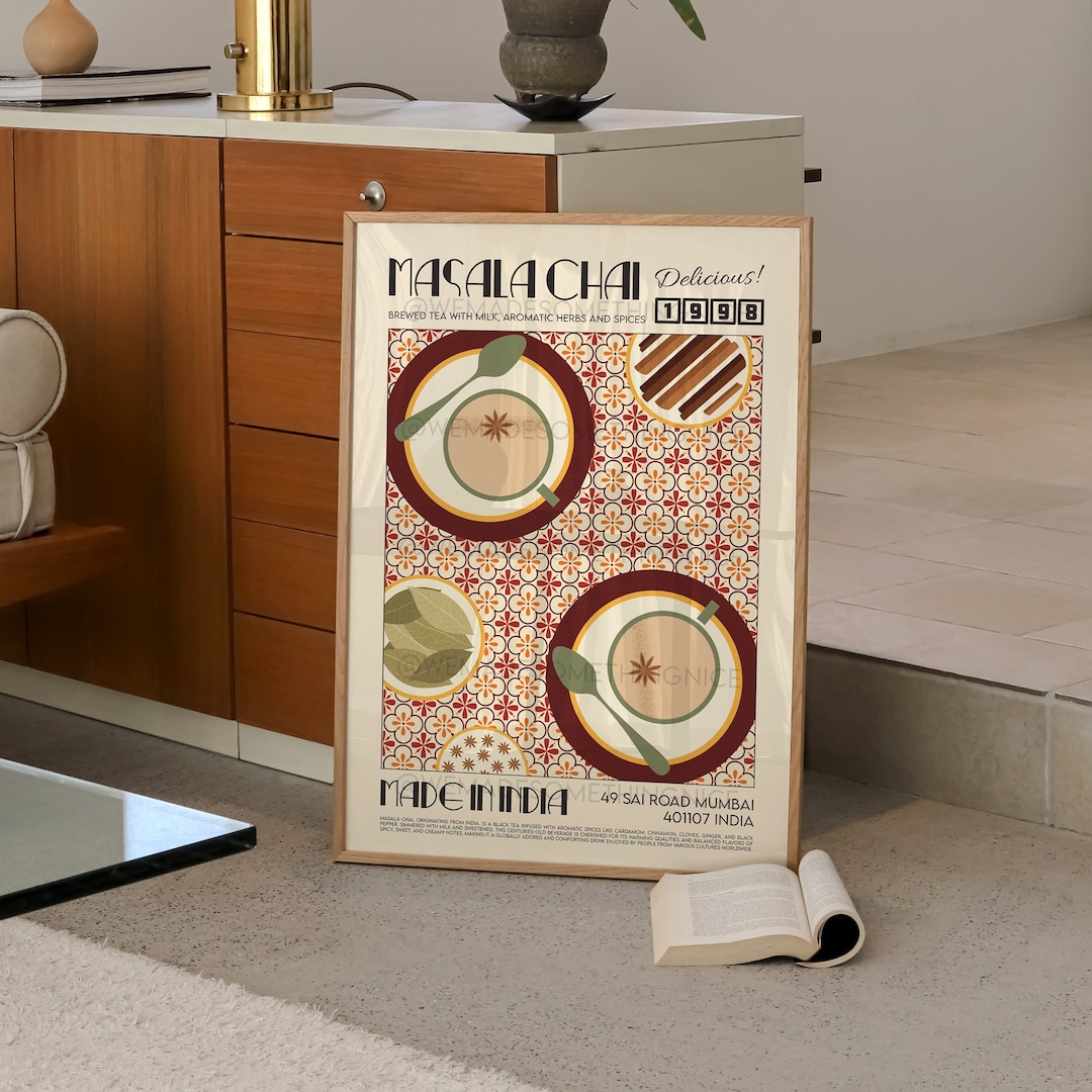 Masala Chai Poster, Food Print, Modern Kitchen Decor, Travel Poster ...