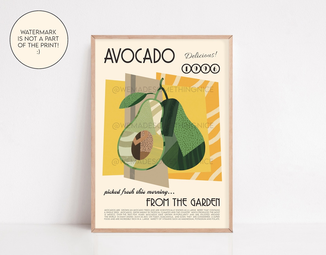 Avocado Poster, Food Print, Modern Kitchen Decor, Illustration, London ...