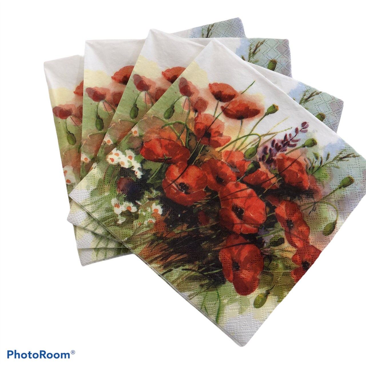 4 x Red Poppies paper napkins. 33cm x 33cm unfolded. Image is | Etsy