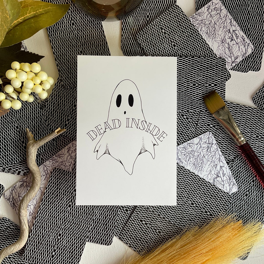 Dead Inside Sad Ghost Art Print. Spooky Ghost, Halloween Decor ...