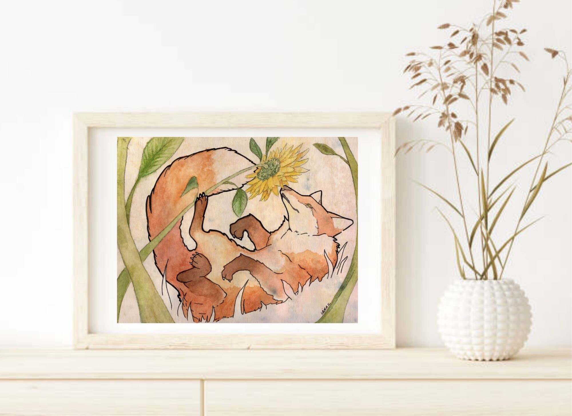 Sunflower Fox. Fox Décor, Animal Art Print, Fox Lovers Gift, Woodland ...