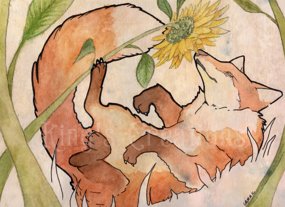 Sunflower Fox. Fox Décor Animal Art Print Fox Lovers Gift - Etsy