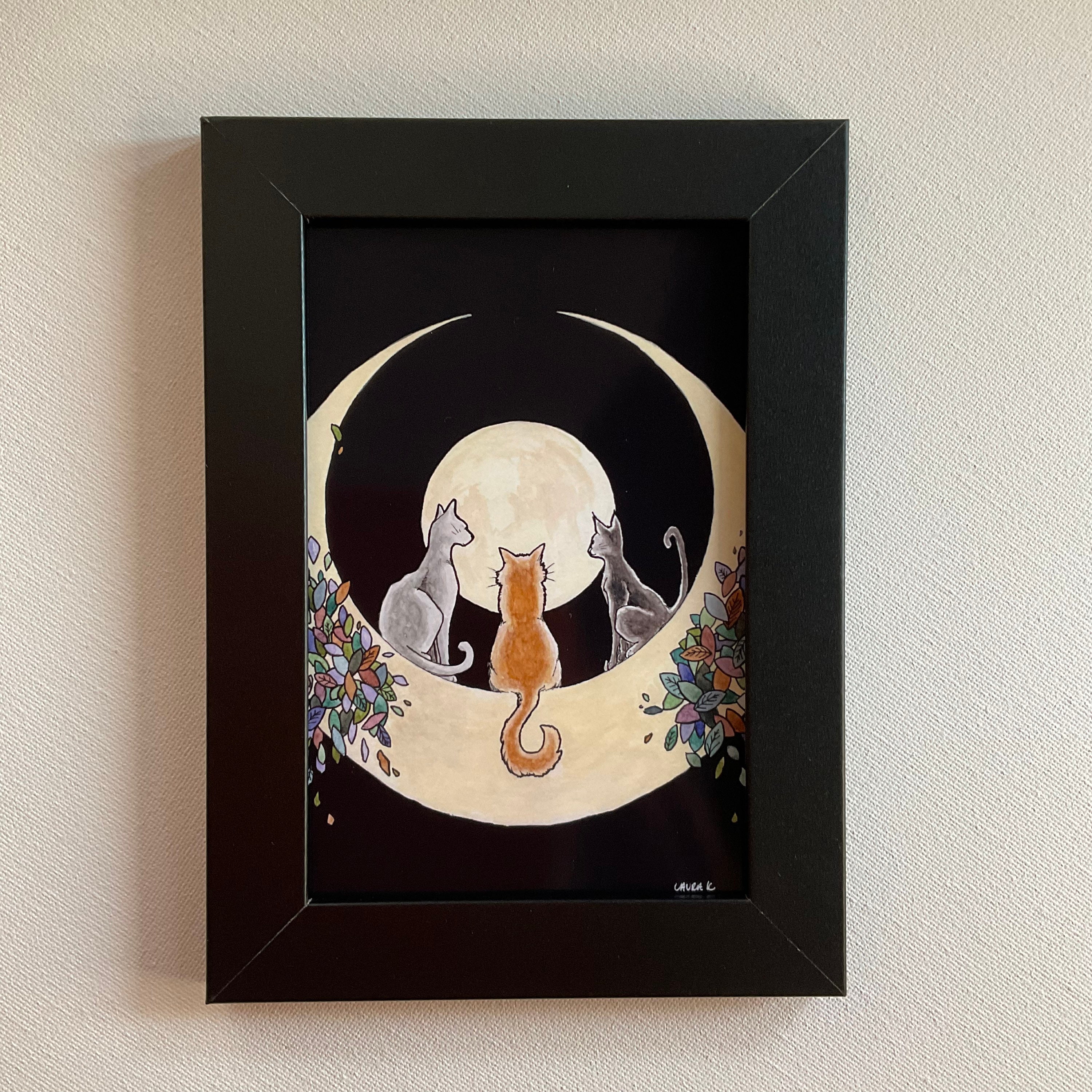 Three Cat Moon. Cat Print Wall Art of Original Watercolor Cat - Etsy