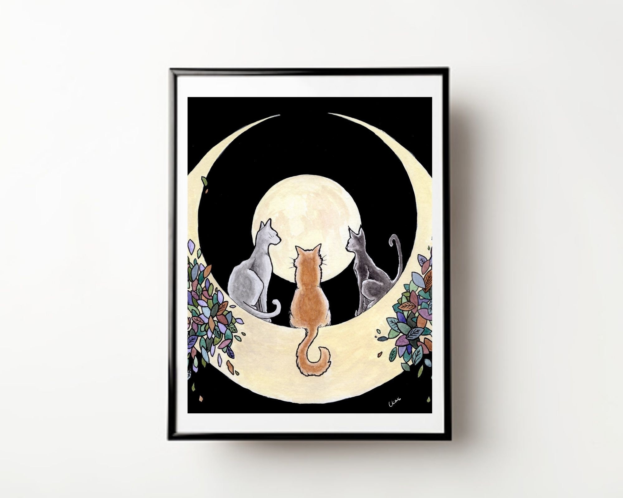 Three Cat Moon. Cat Print Wall Art of Original Watercolor Cat - Etsy
