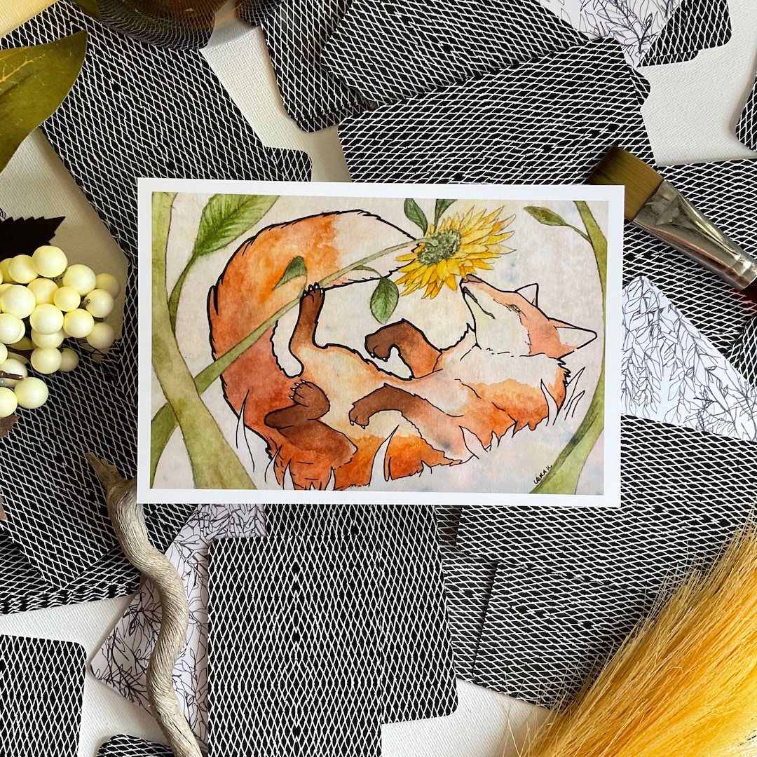 Sunflower Fox. Fox Décor, Animal Art Print, Fox Lovers Gift, Woodland ...