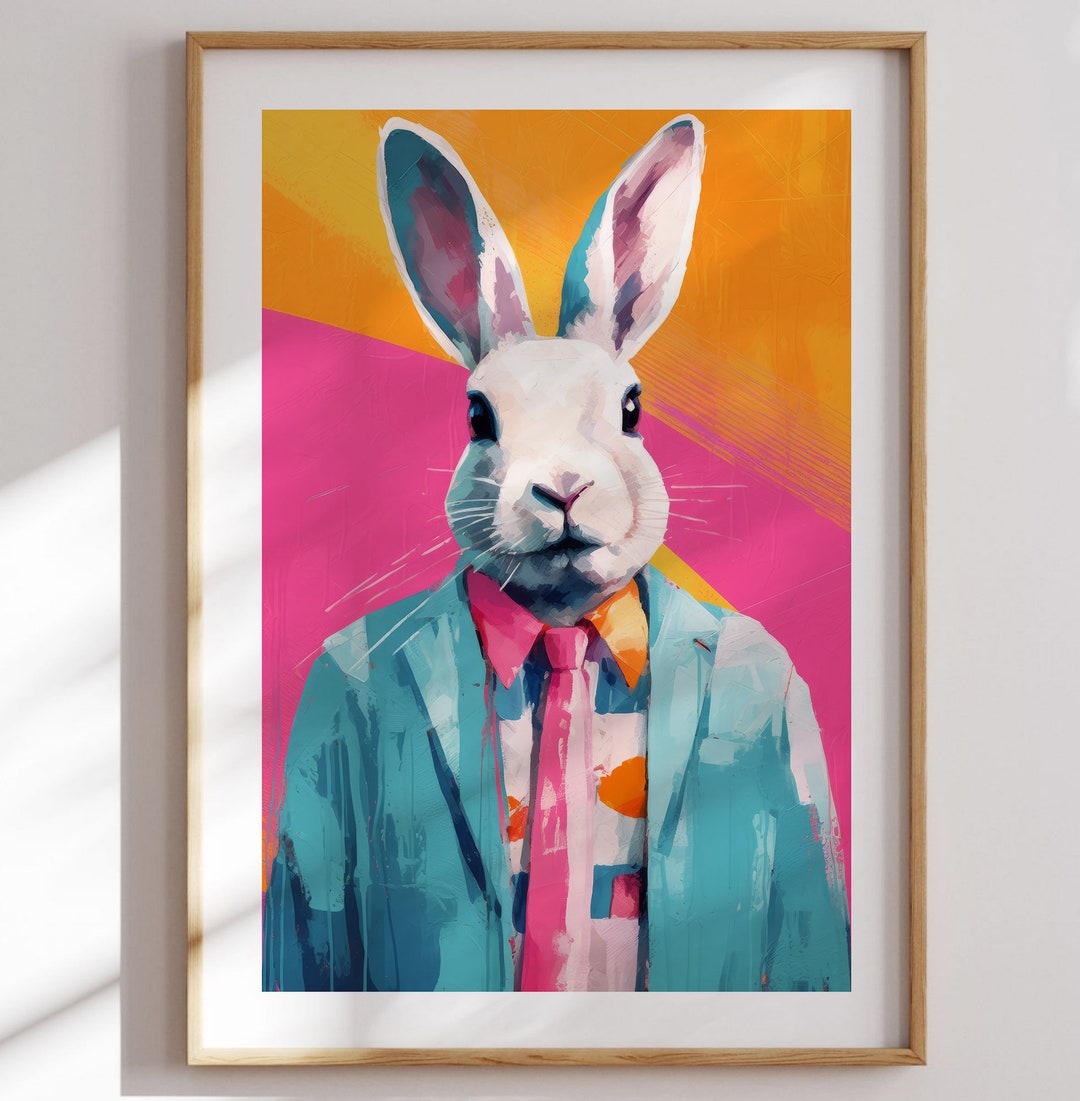 Dapper Bunny: A Colorful Modern Art Poster, Printable Art, Bunny Wall ...