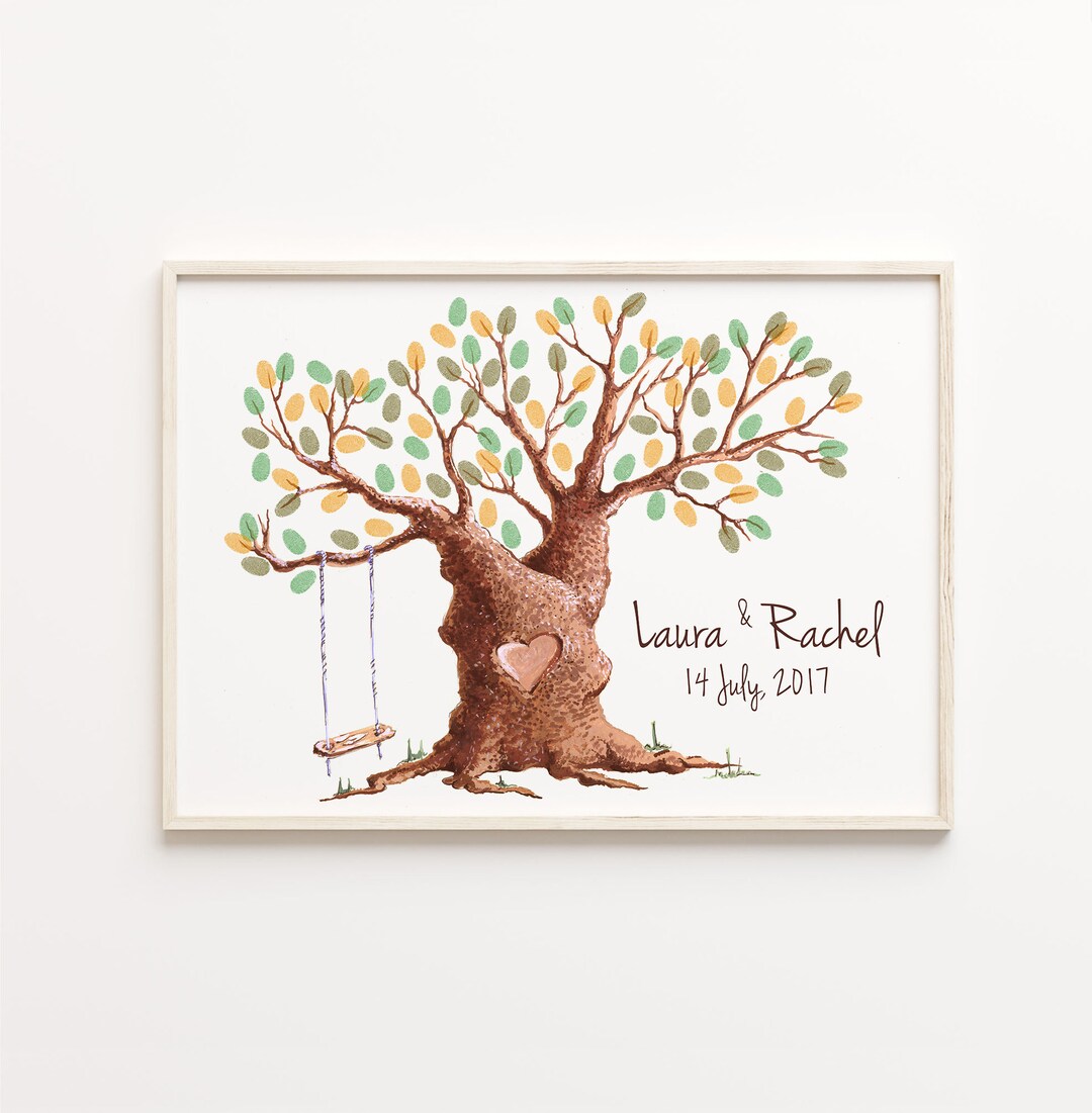 Oil Painting Fingerprint Tree, PRINTABLE GUEST BOOK, Wedding Thumbprint ...