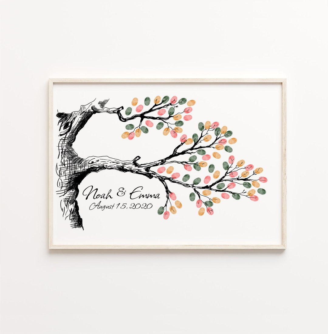 Sketch Thumbprint Tree, PRINTABLE GUEST BOOK, Wedding Fingerprint Tree ...