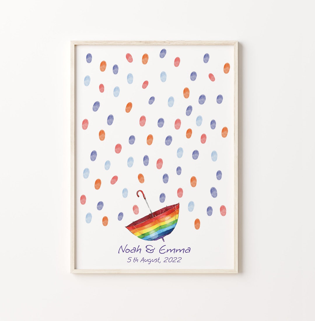 PRINTABLE, Rainbow Umbrella Fingerprint Guest Book, Fingerprint Wedding ...