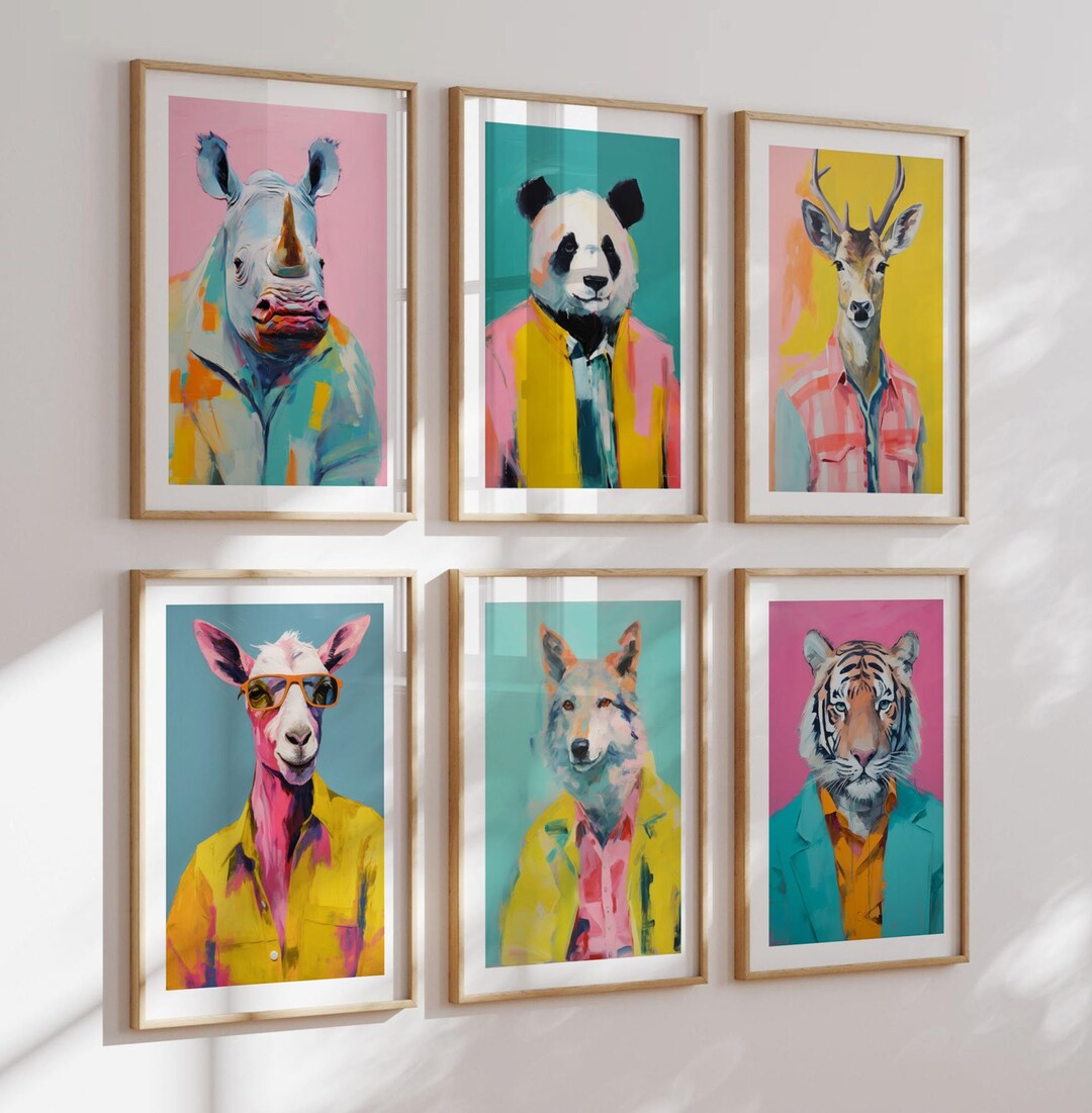 Abstract Animal Portrait Art Prints: Whimsical Wildlife Collection ...