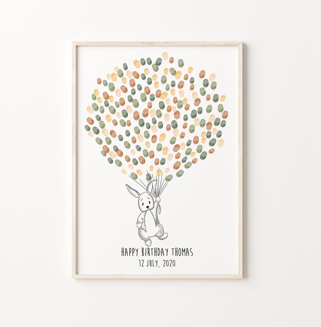 Baby Rabbit Guest Book, PRINTABLE GUEST BOOK, Birthday Fingerprint ...