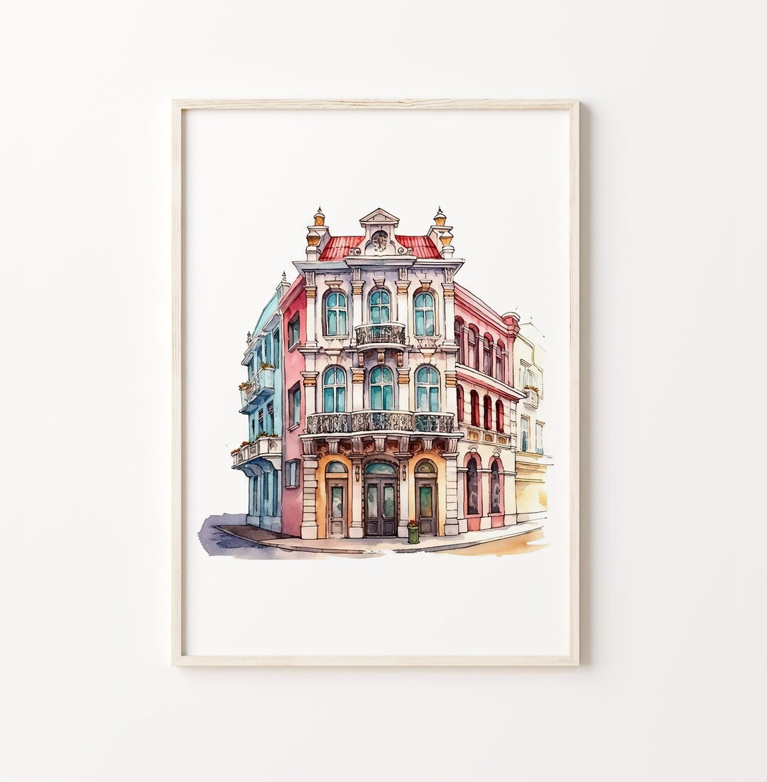 Vibrant Watercolor Painting of Cute Famous Colored Buildings High ...