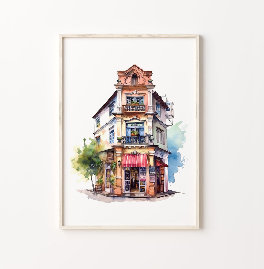 Watercolor Painting of Famous Colored Buildings, Detailed Art Print for ...