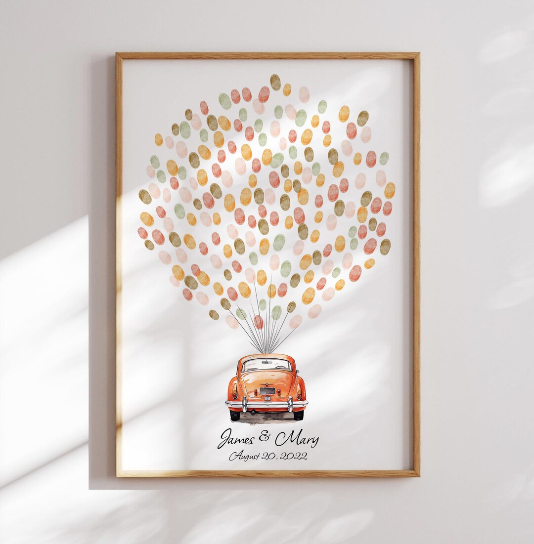 Vintage Car Wedding Guest Book Poster: Thumbprint Balloon Keepsake - Etsy