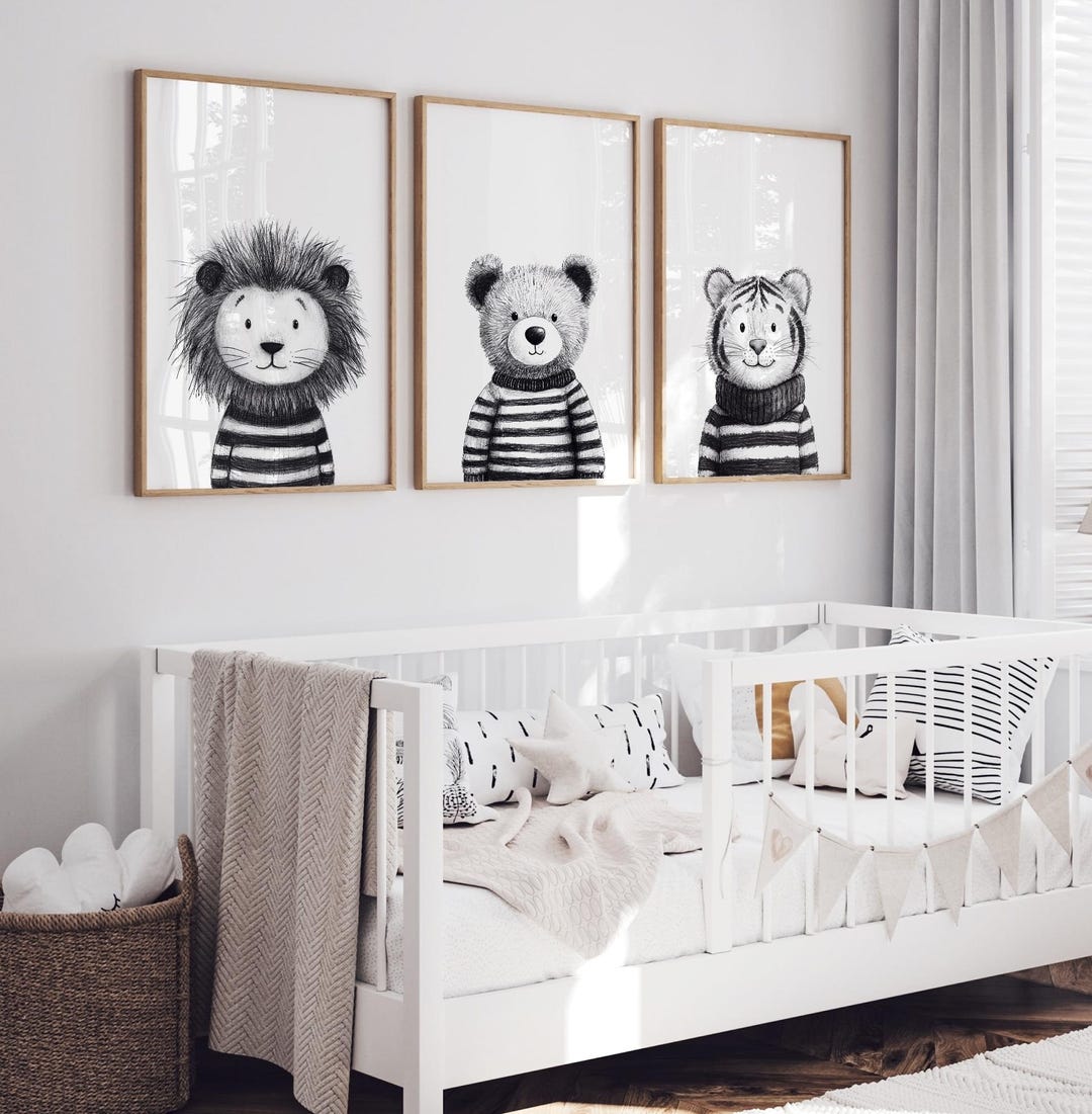 Wildlife Animal Sketch Art | Trio Animal Wall Print | Modern Gallery ...