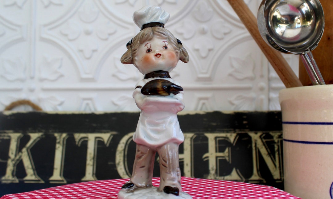 Vintage Ceramic Girl Chef Figurine Cooked Chook, Rare Vintage Girl Chef ...