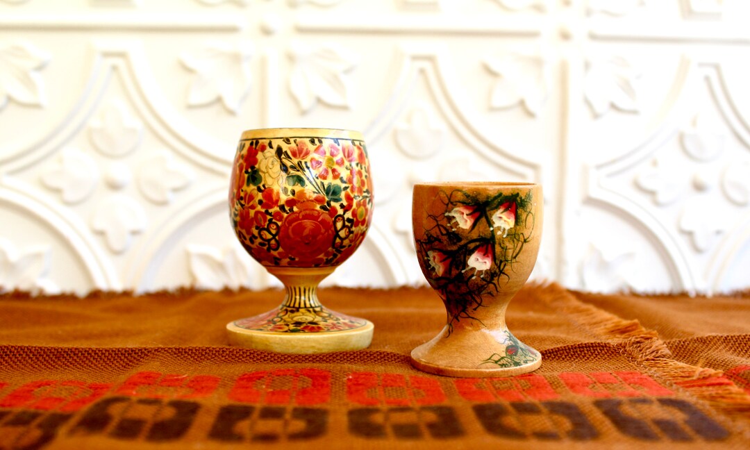 Vintage Pair of Hand Painted Egg Cups, Folk Art Egg Cups, Decorative ...