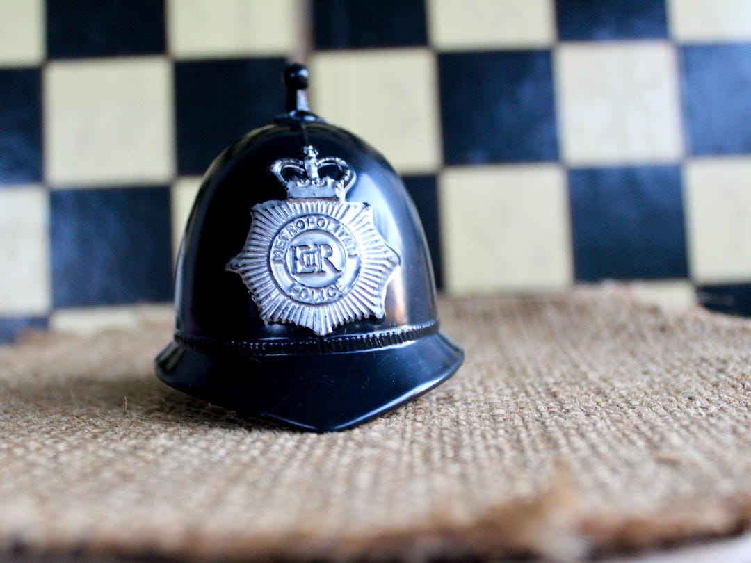 Vintage British Bobby Helmet Bell, Kitsch Police Helmet Bell, Black ...
