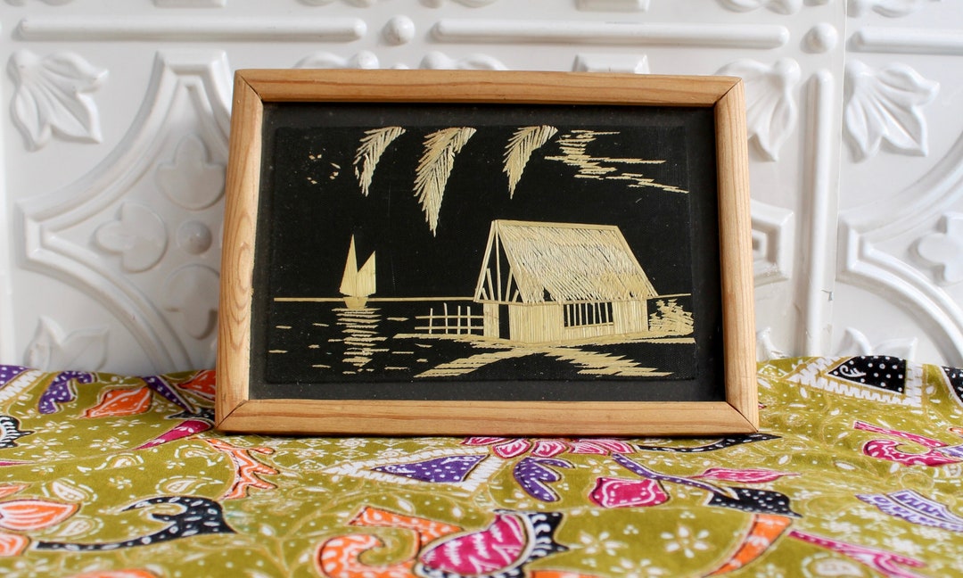 Vintage Straw Art Picture Framed Under Glass, Framed Asian Straw Art ...