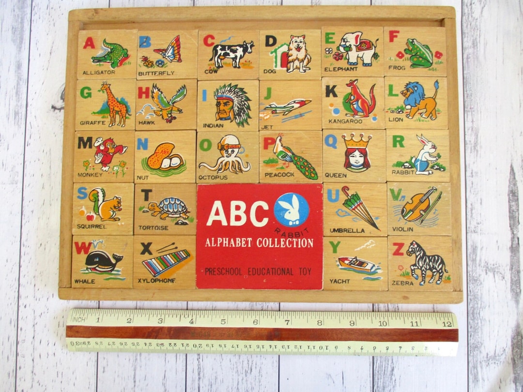 Images Vintage Alphabet Blocks, Rabbit Wooden Alphabet Blocks, Blocks ...