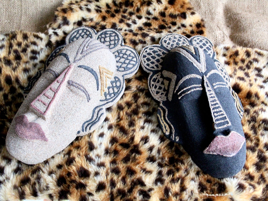 Vintage Pair of Decorative African Masks, Primitive Art Decor, Coloured ...