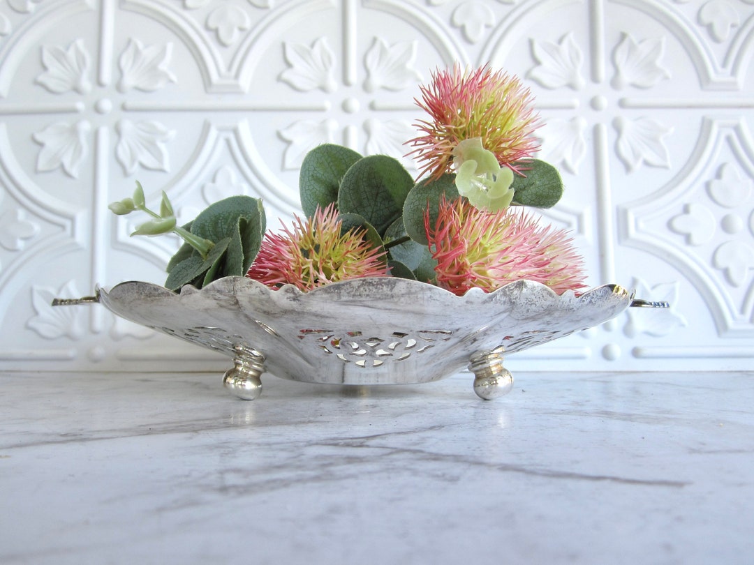 Vintage Silver EPAINS Fancy Serving Dish With Cut Outs and 3 Ball Feet ...