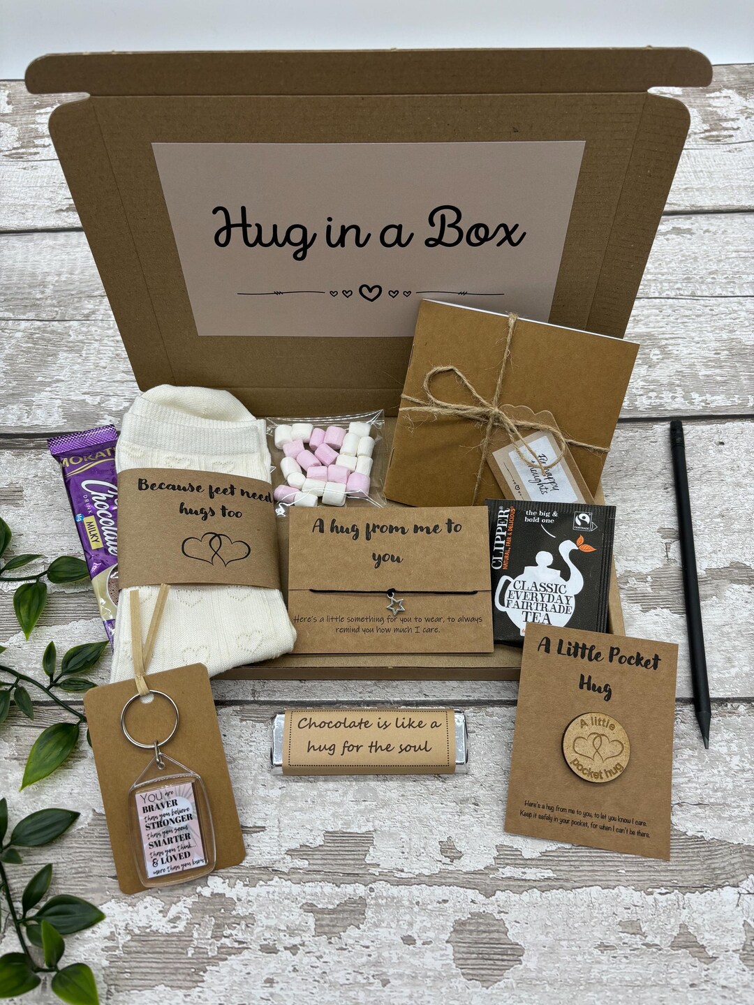 Hug in a Box Gift: Notebook, Pencil, Socks, Handmade Bracelet, Handmade ...