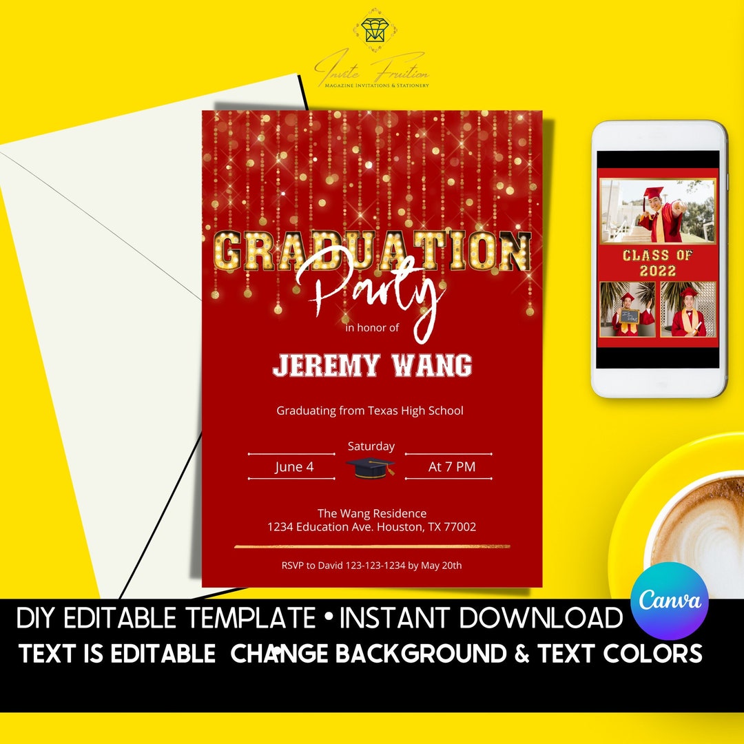 Class of 2022 Invites, Graduation Party Invitation Template, College ...