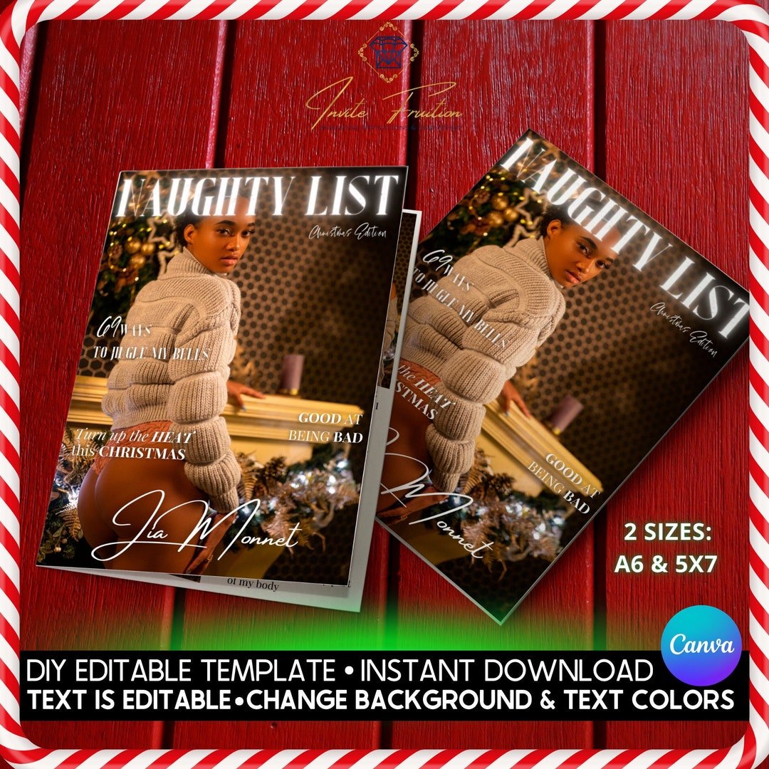 Boudoir Magazine Cover, Sexy Christmas Gift for Him (DIY Canva Template ...
