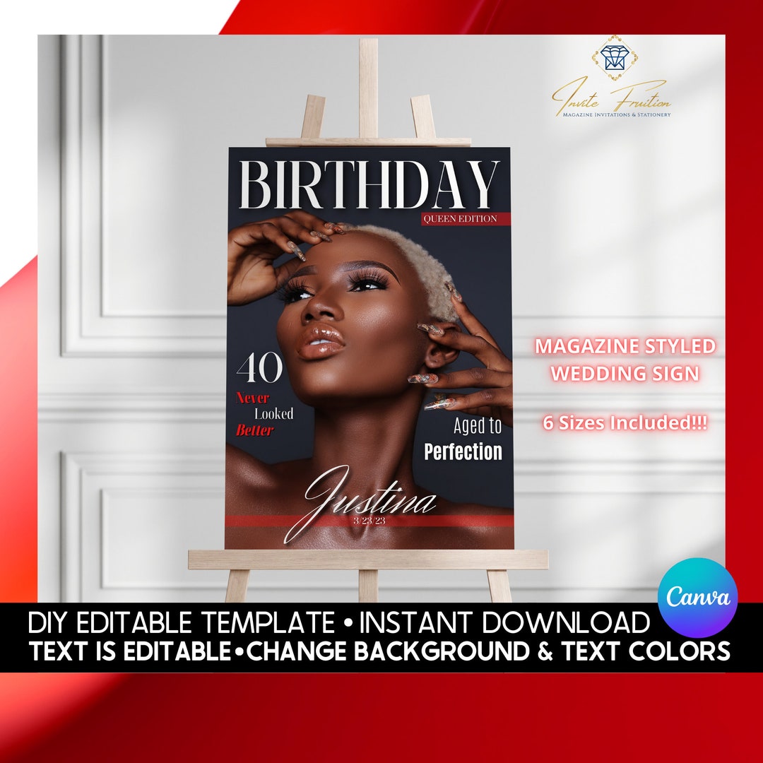 Modern Birthday Magazine Cover Sign Template: DIY Printable (digital ...