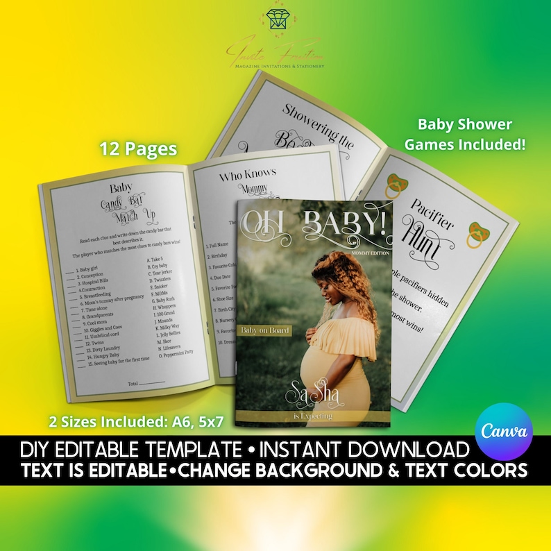 12 Page Baby Shower Games Magazine Booklet With Thank You Note, DIY ...