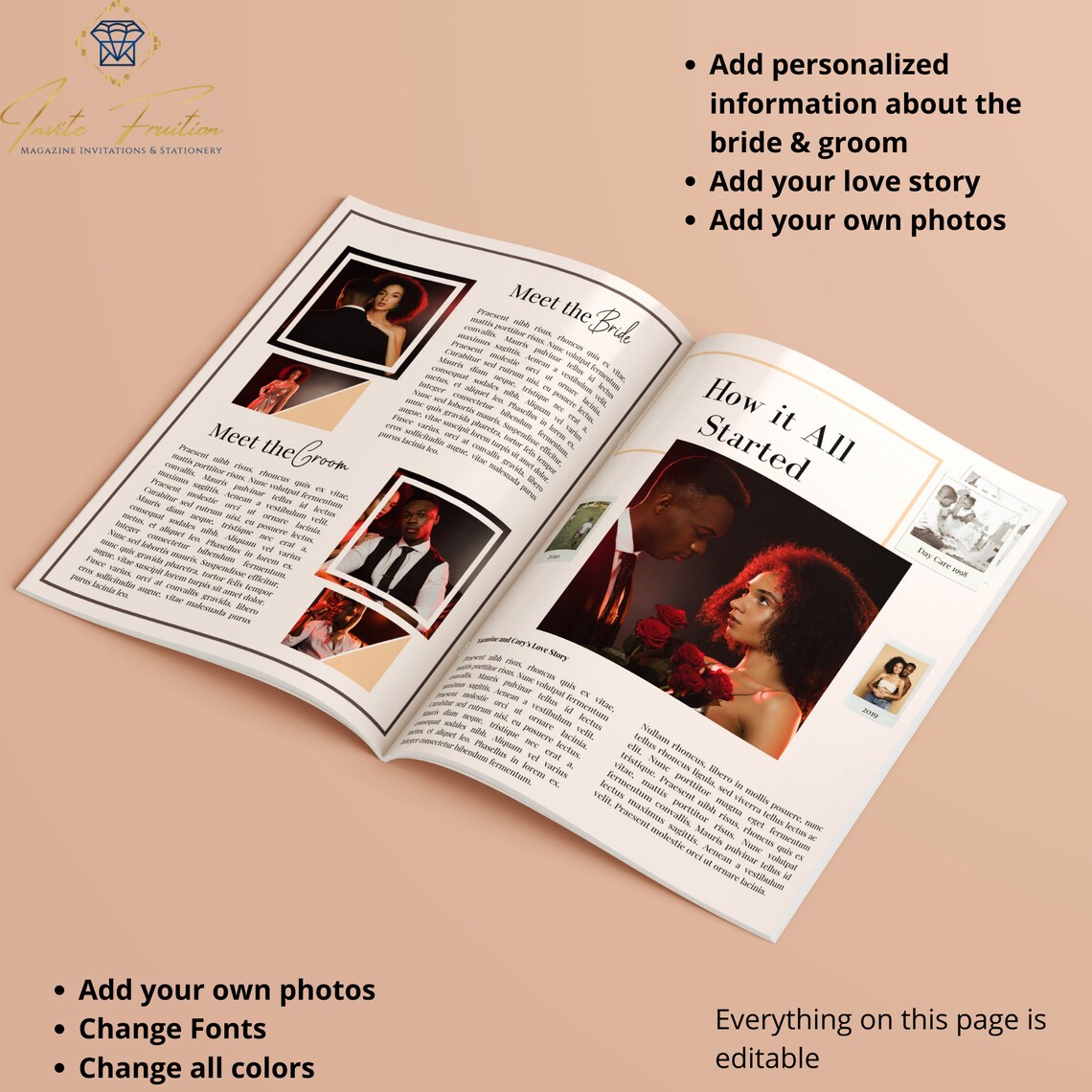 Editable Magazine Invitation for Wedding, Folding Instant Download DIY ...
