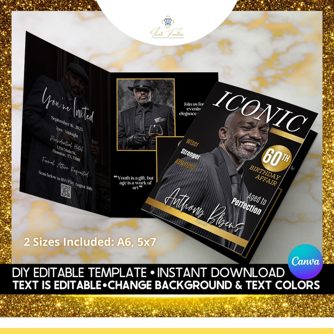 Folding DIY Birthday Magazine Invitation Template for Him, Instant ...